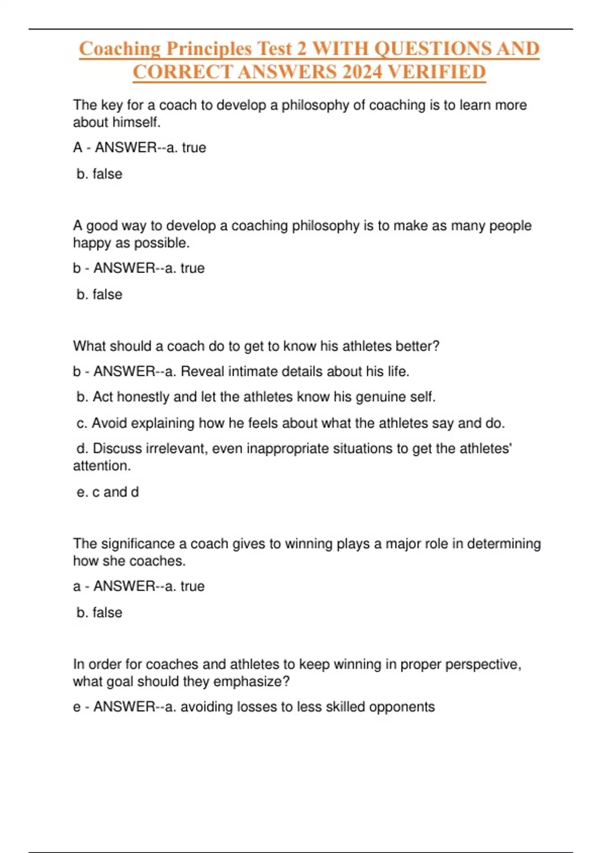 Coaching Principles Test 2 WITH QUESTIONS AND CORRECT ANSWERS 2024 ...