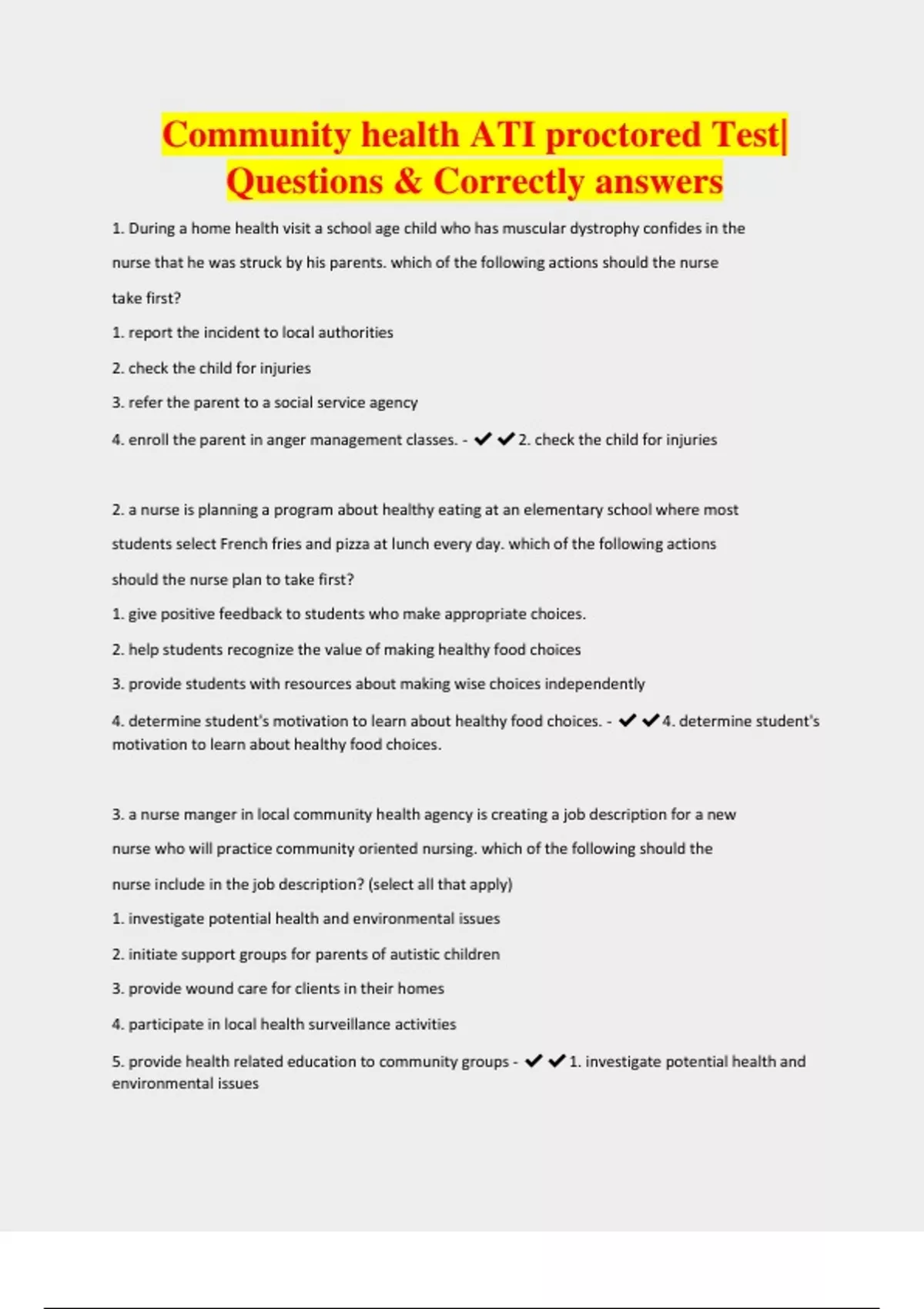 Community health ATI proctored Test| Questions & Correctly answers ...