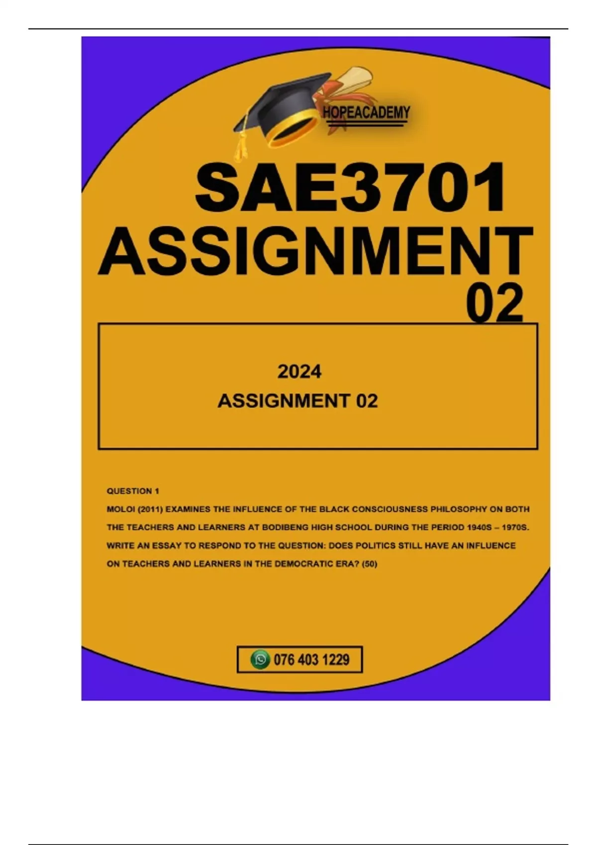 SAE3701 ASSIGNMENT 2 2024 ANSWERS AND GUIDELINES - SAE3701 (SAE3701) - Stuvia SA