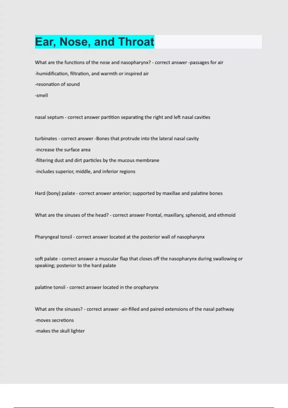 Ear, Nose, and Throat exam question and answer latest update - Ear Nose ...