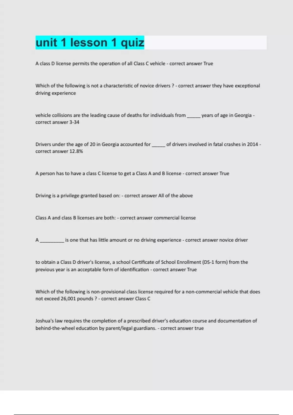 Class D driver's license Package - Stuvia US