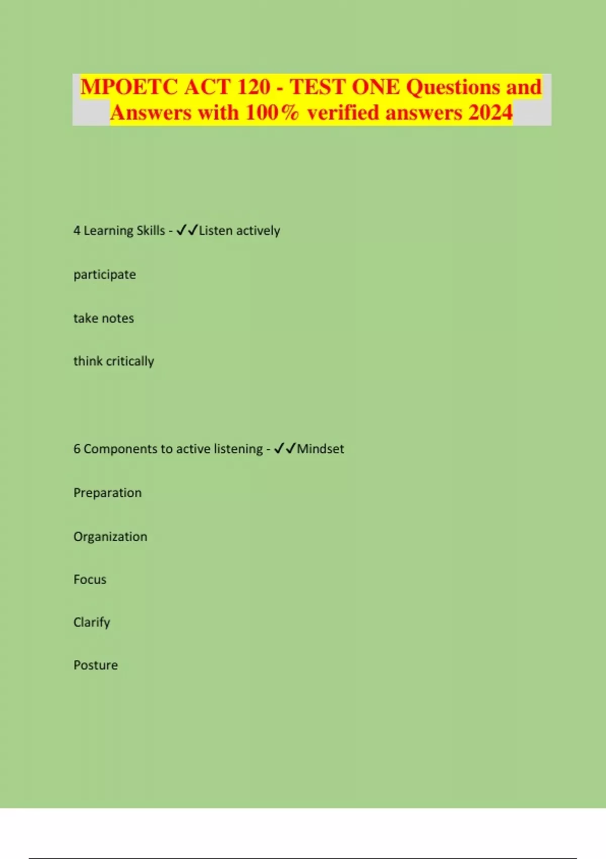 MPOETC ACT 120 - TEST ONE Questions and Answers with 100% verified ...