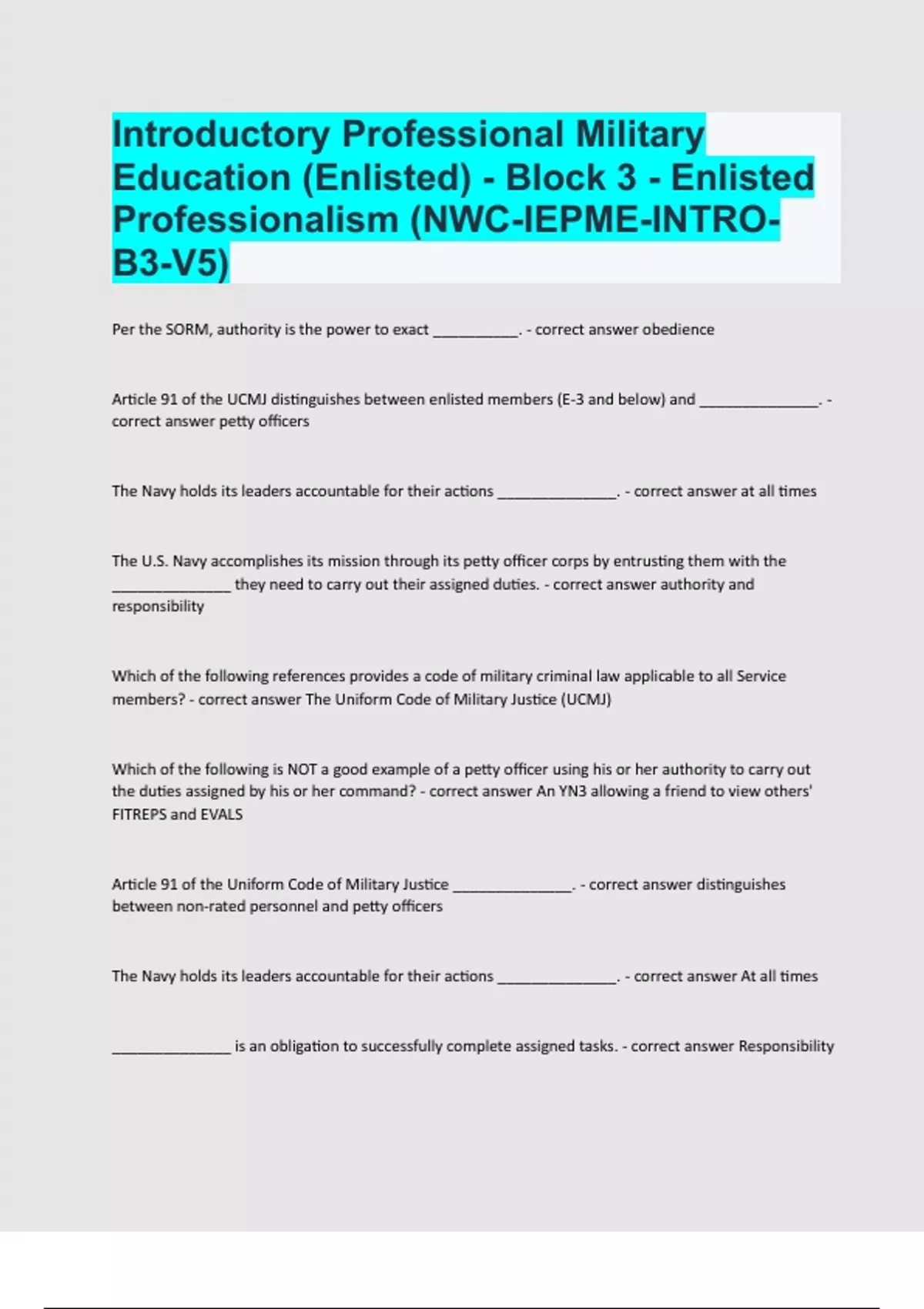 Introductory Professional Military Education (Enlisted) - Block 3 ...