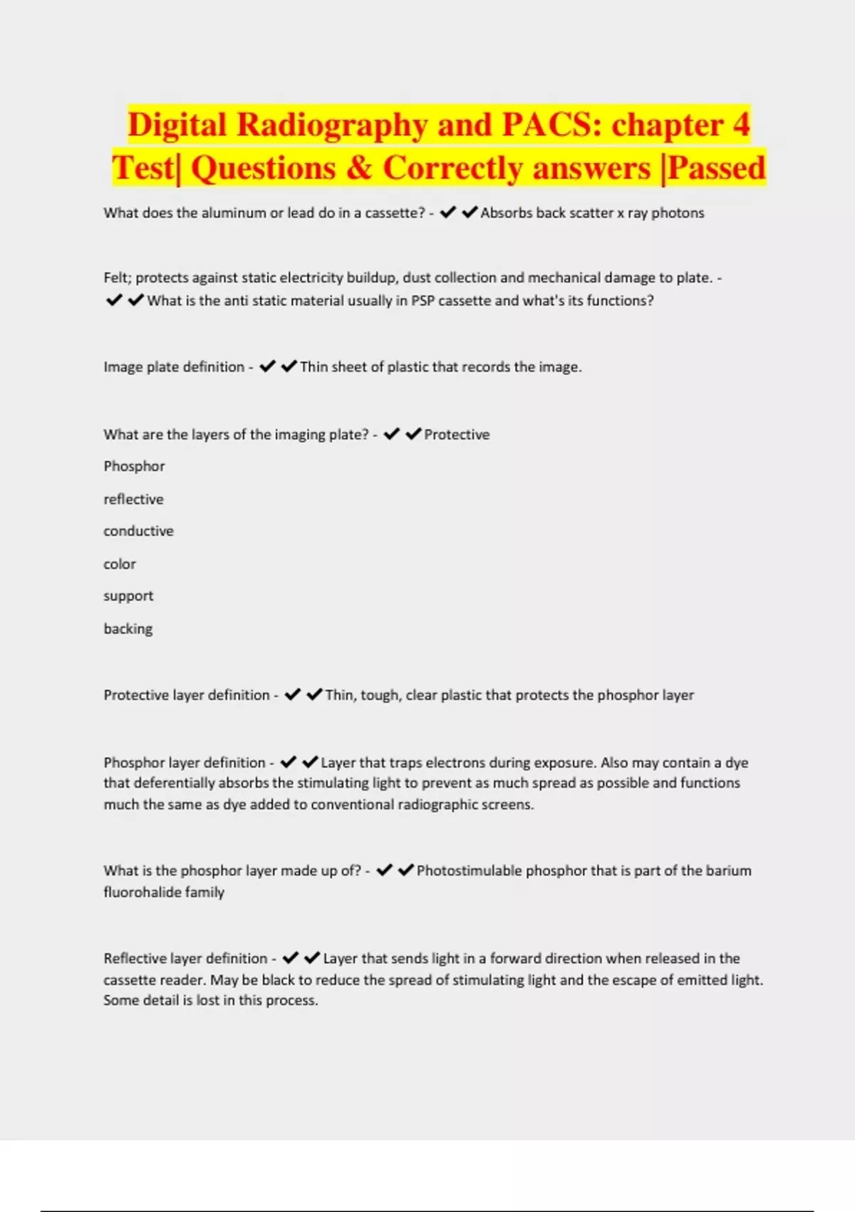 Digital Radiography and PACS: chapter 4 Test| Questions & Correctly ...