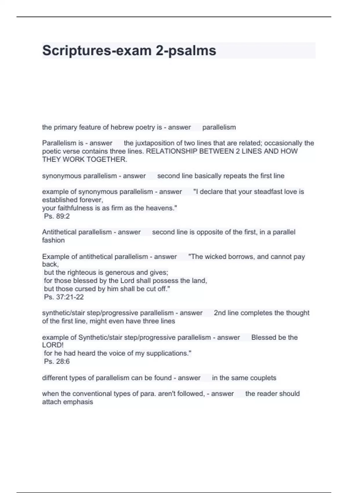 Scriptures-exam 2-psalms Questions with Accurate Answers - Psalms - Stuvia US