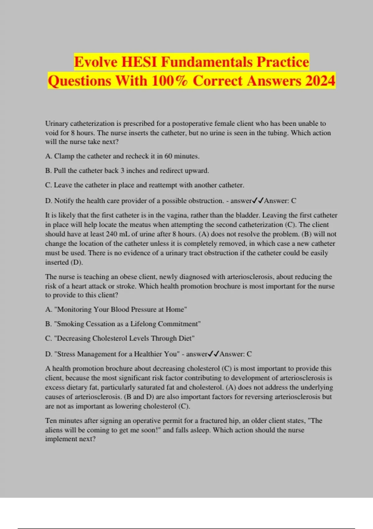 Evolve HESI Fundamentals Practice Questions With 100% Correct Answers ...