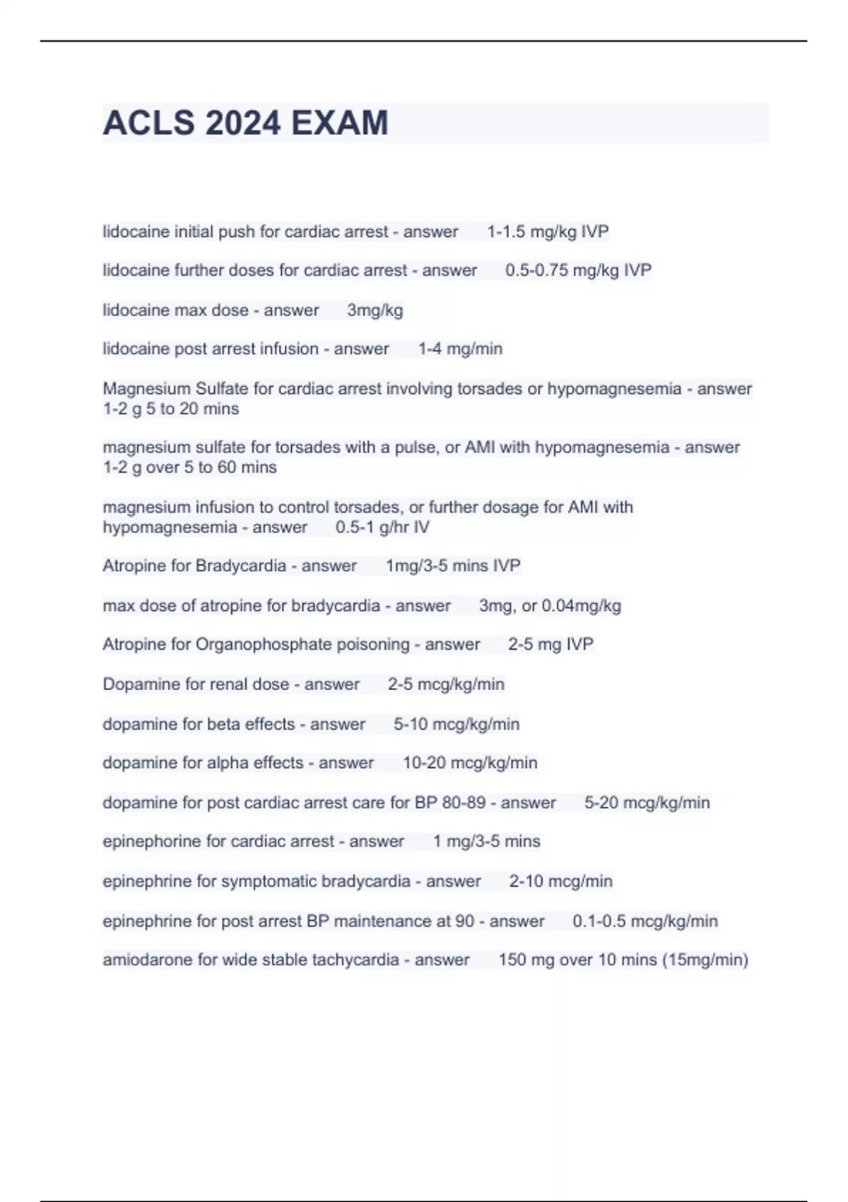 ACLS 2024 EXAM QUESTIONS AND ANSWERS 2024 - Acls - Stuvia US