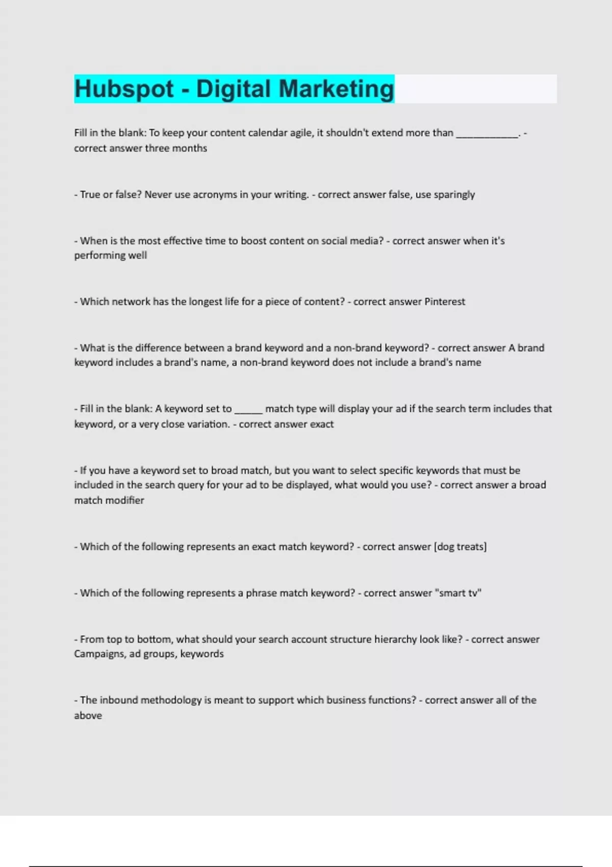 Hubspot - Digital Marketing Questions & Detailed Answers 2024 - HubSpot ...