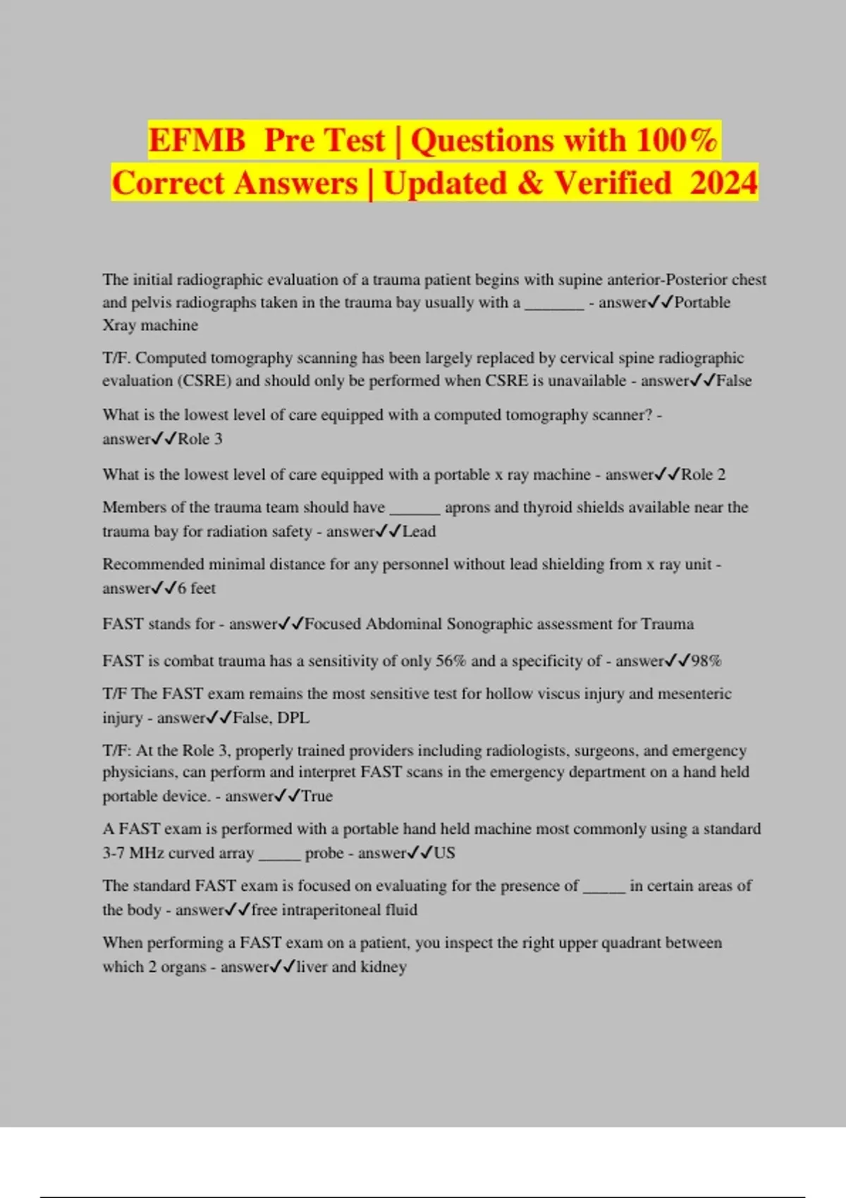 EFMB Pre Test | Questions with 100% Correct Answers | Updated ...