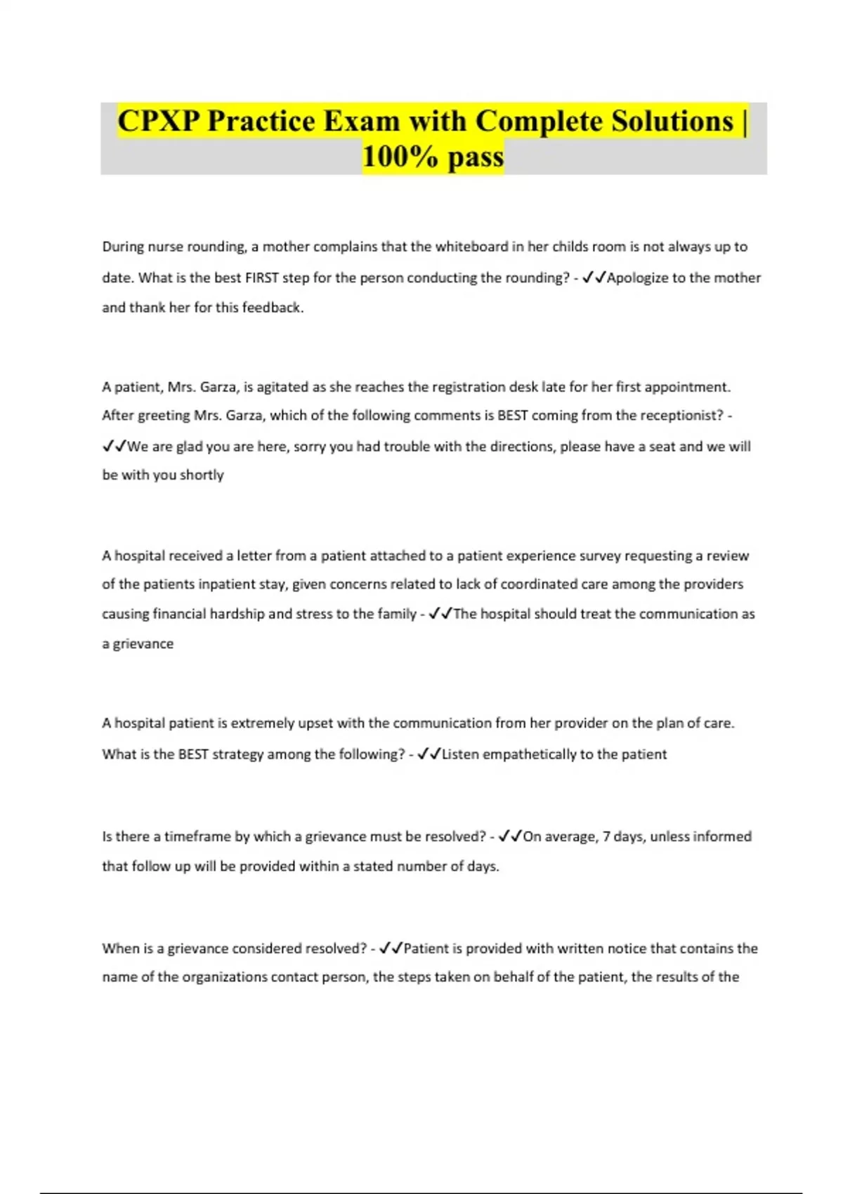 CPXP Practice Exam with Complete Solutions | 100% pass - CPXP - Stuvia US