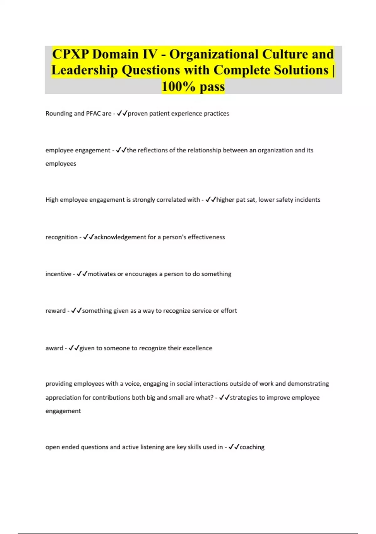 CPXP Domain IV - Organizational Culture and Leadership Questions with ...