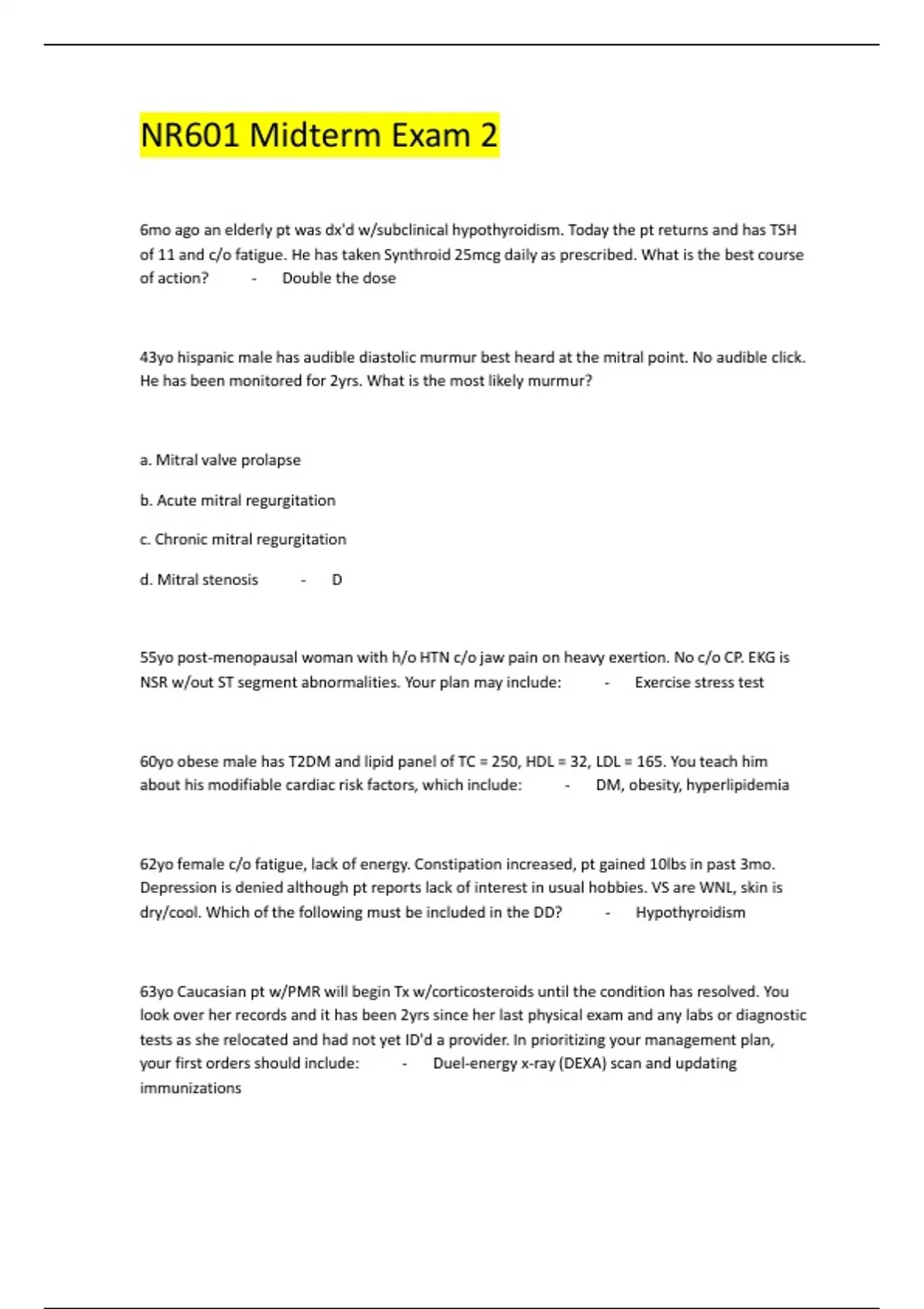 NR601 Midterm Exam 2 Questions & Answers (Verified Answers), 100% ...