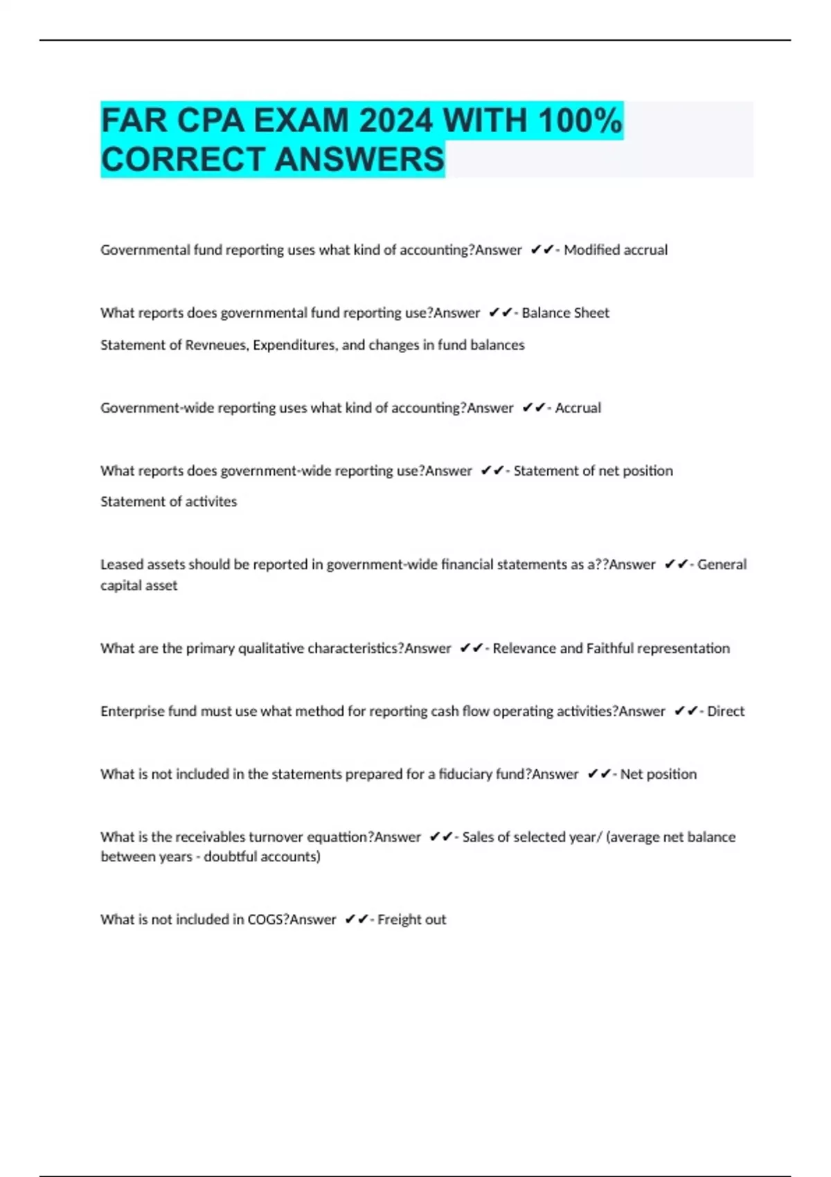 FAR CPA EXAM 2024 WITH 100% CORRECT ANSWERS - FAR CPA - Stuvia US