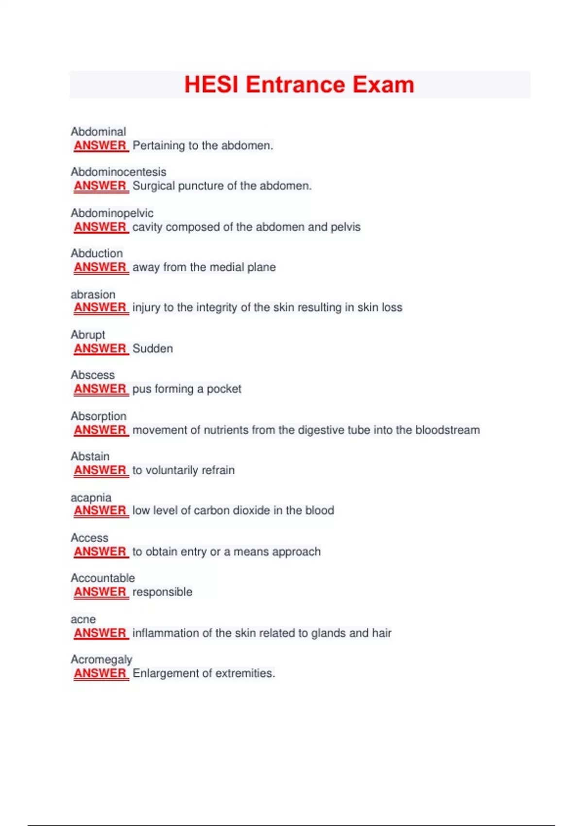 HESI Entrance Exam Latest Version 2024/2025 - Pre Nursing - Stuvia US