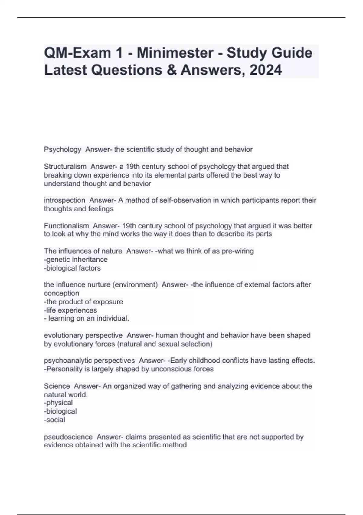 QM-Exam 1 - Minimester - Study Guide Latest Questions & Answers, 2024 ...