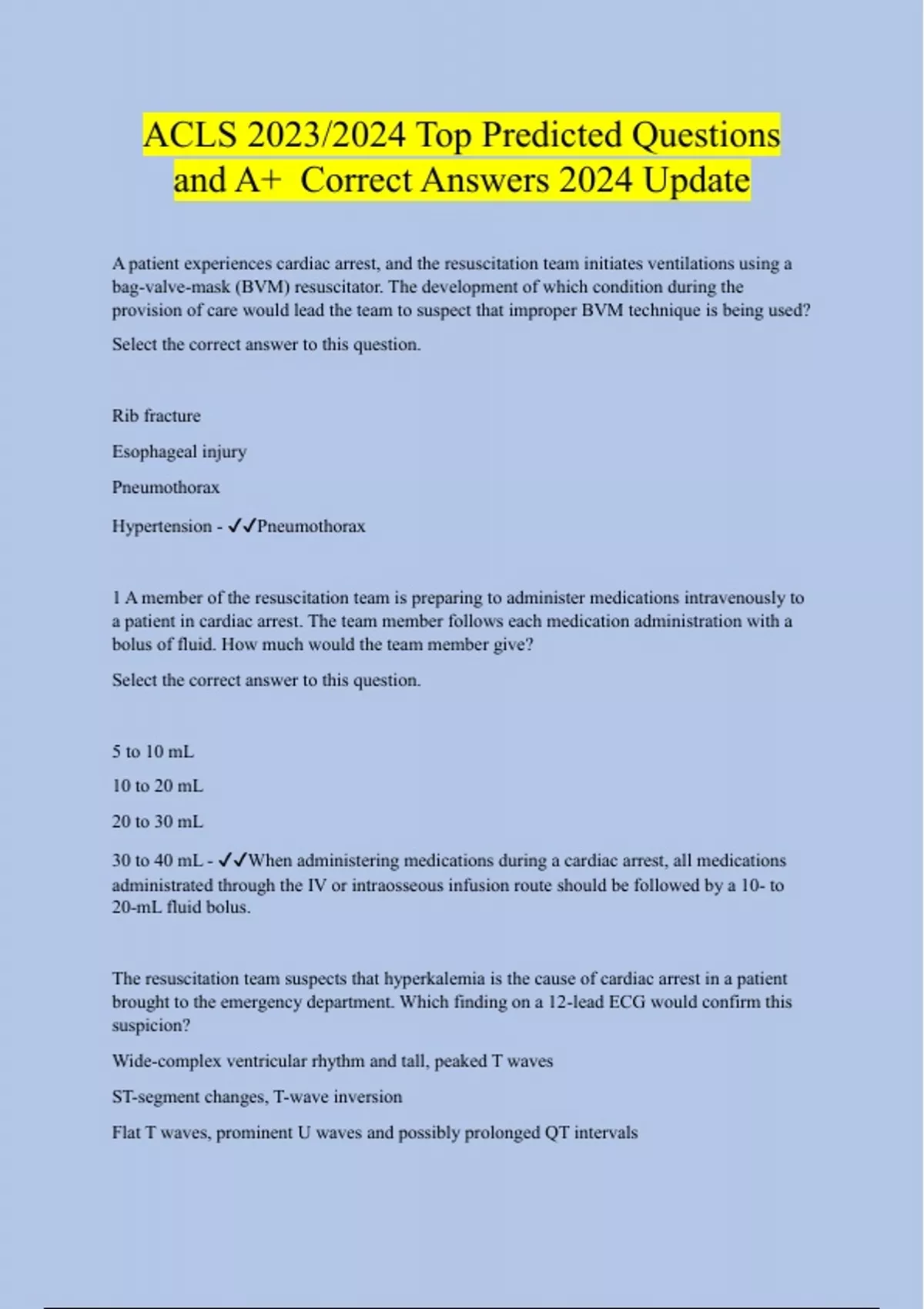 ACLS 2023/2024 Top Predicted Questions and A+ Correct Answers 2024 ...
