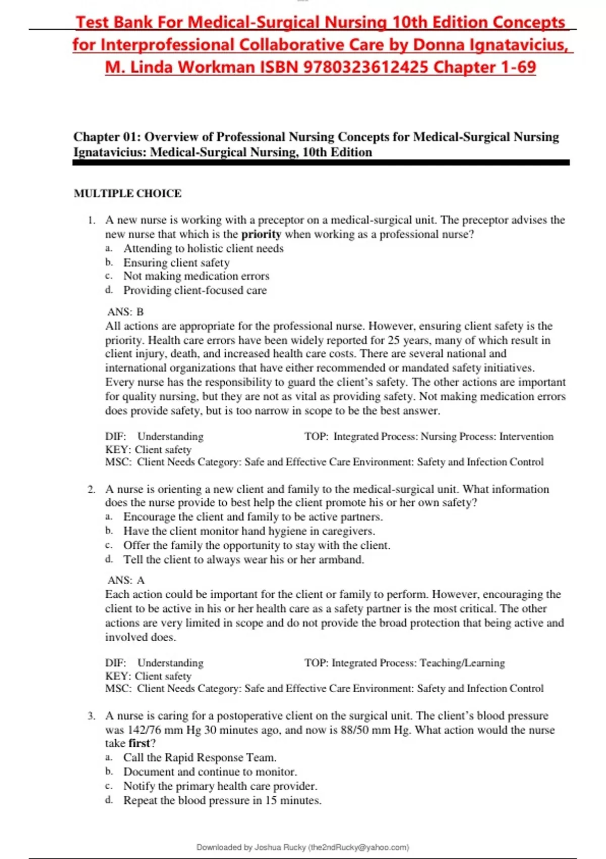Test Bank For Medical-Surgical Nursing 10th Edition Concepts for ...
