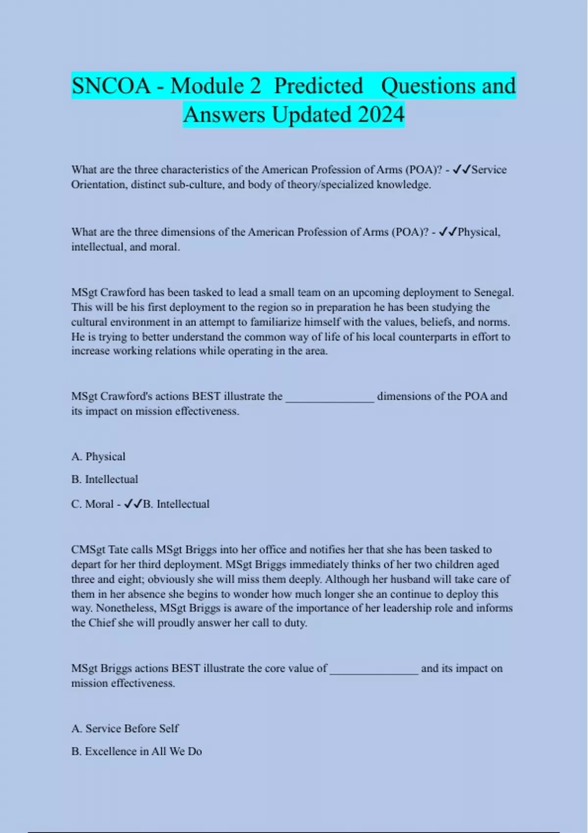SNCOA - Module 2 Predicted Questions and Answers Updated 2024 - SNCOA ...
