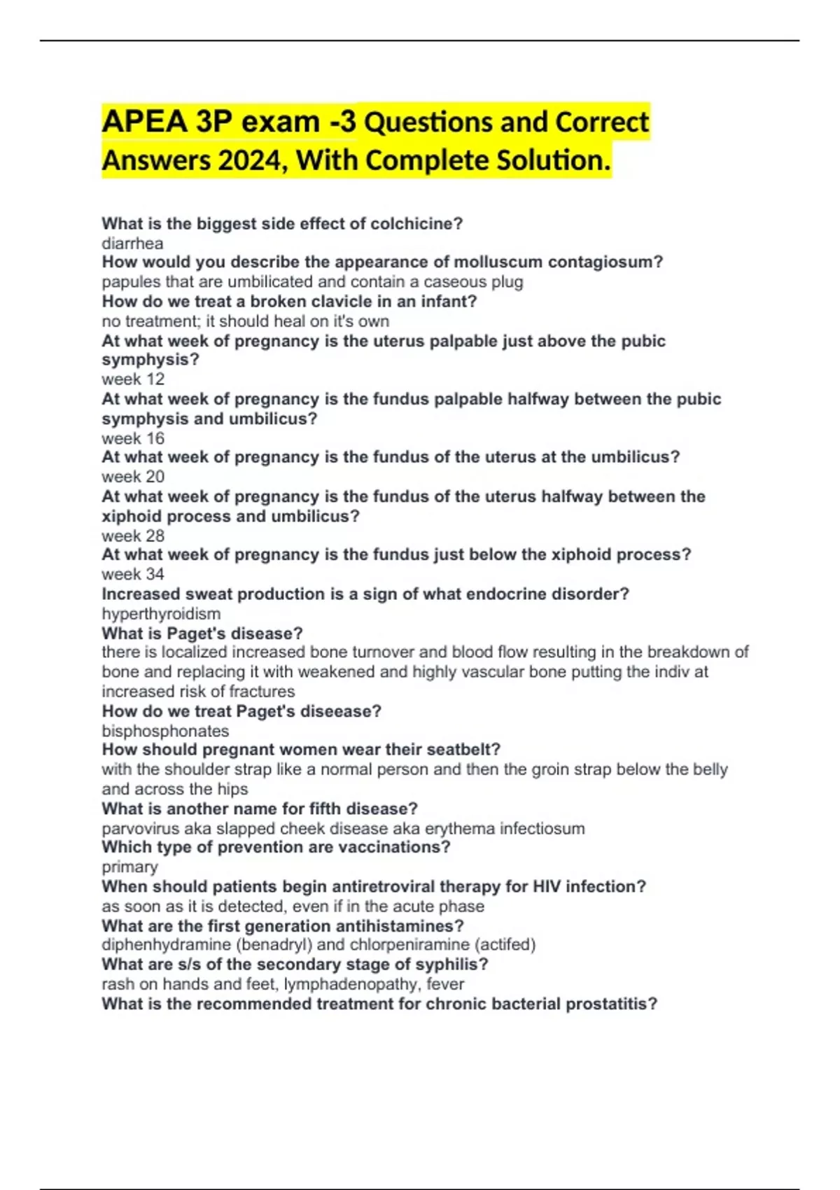 APEA 3P exam -3 Questions and Correct Answers 2024, With Complete ...