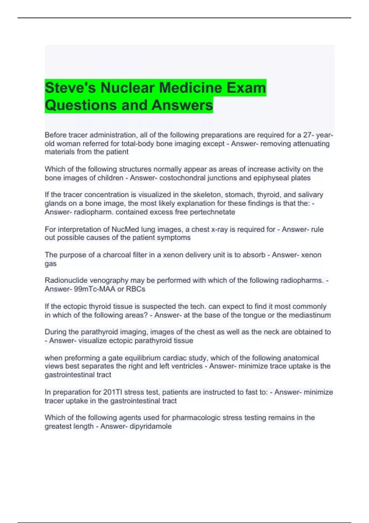 Nuclear Medicine-Exams Bundle - Stuvia US