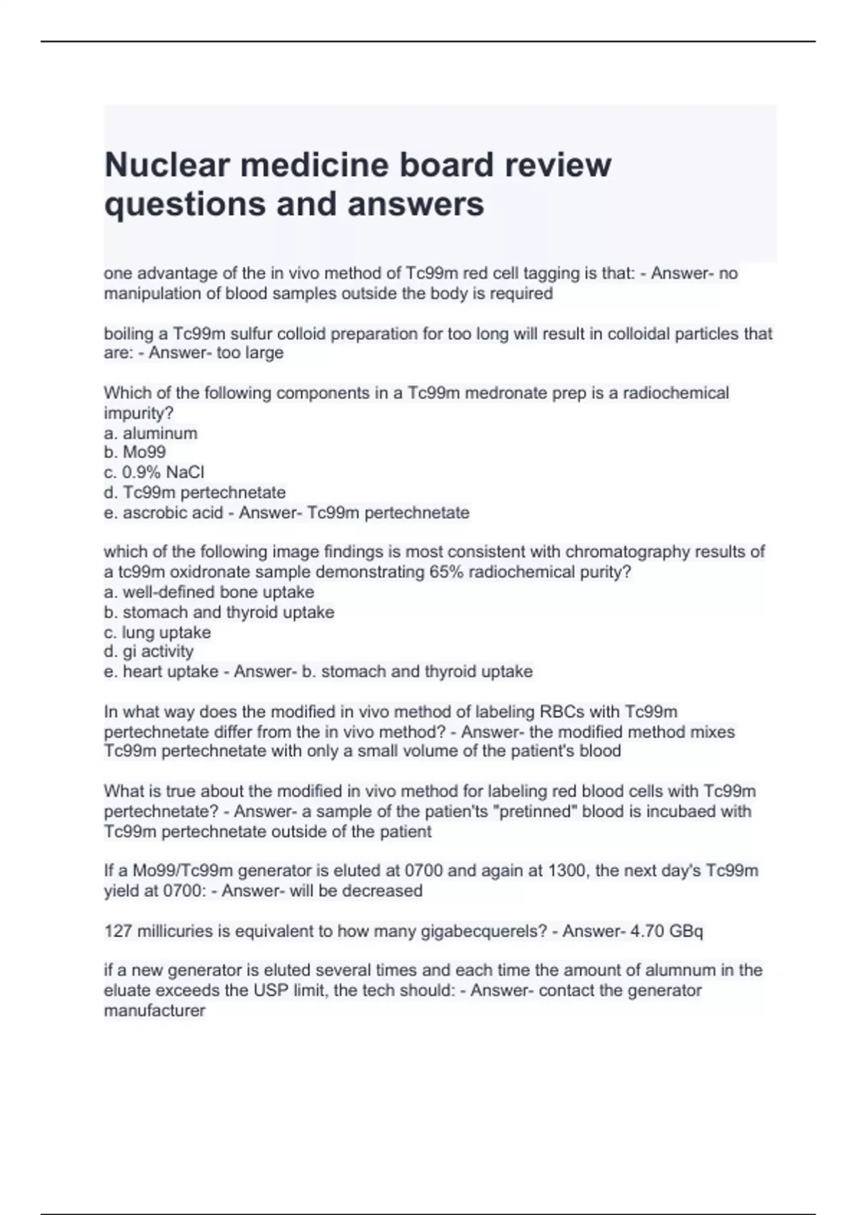 Nuclear medicine board review questions and answers - Nuclear medicine ...
