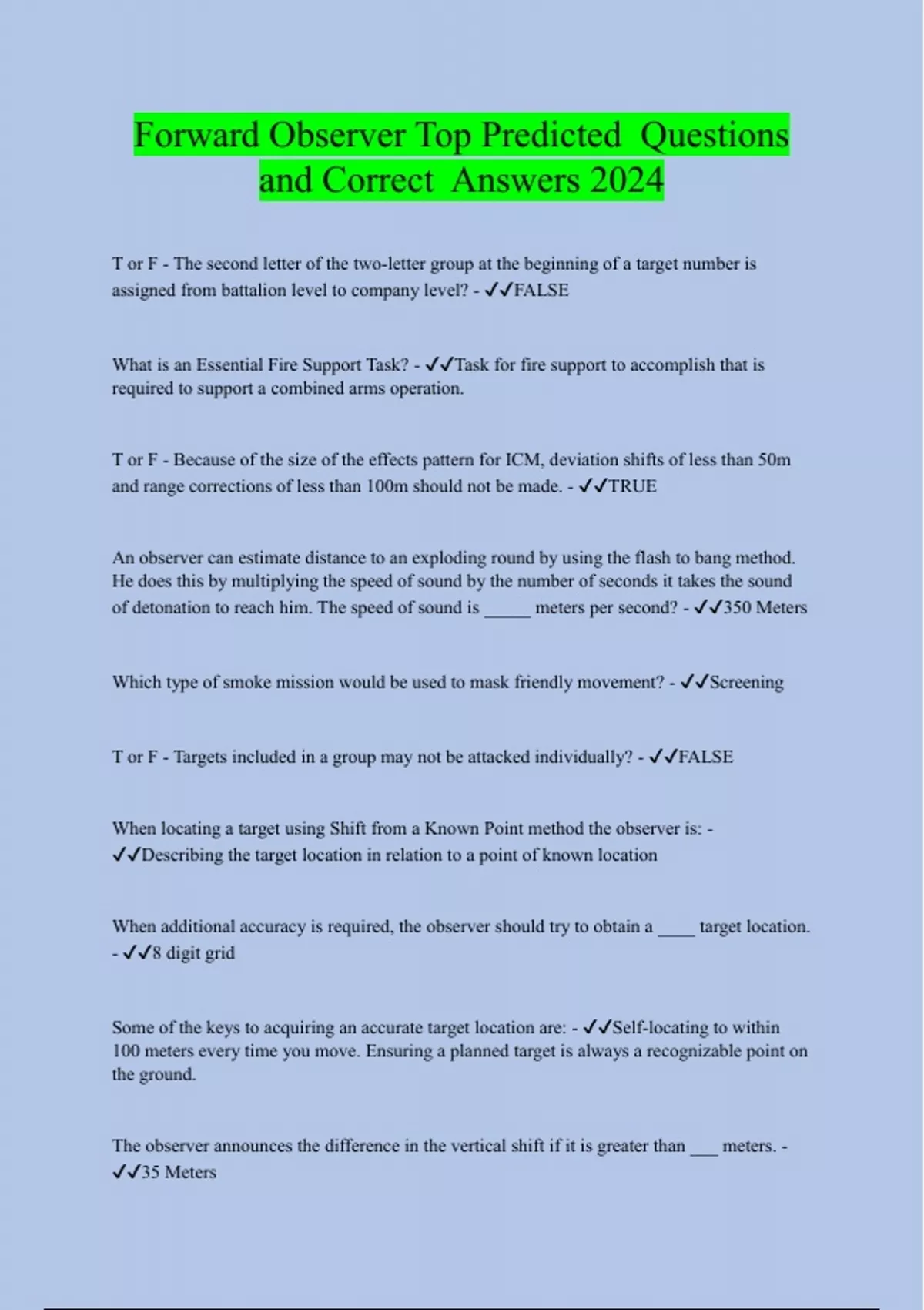 Forward Observer Top Predicted Questions and Correct Answers 2024 ...