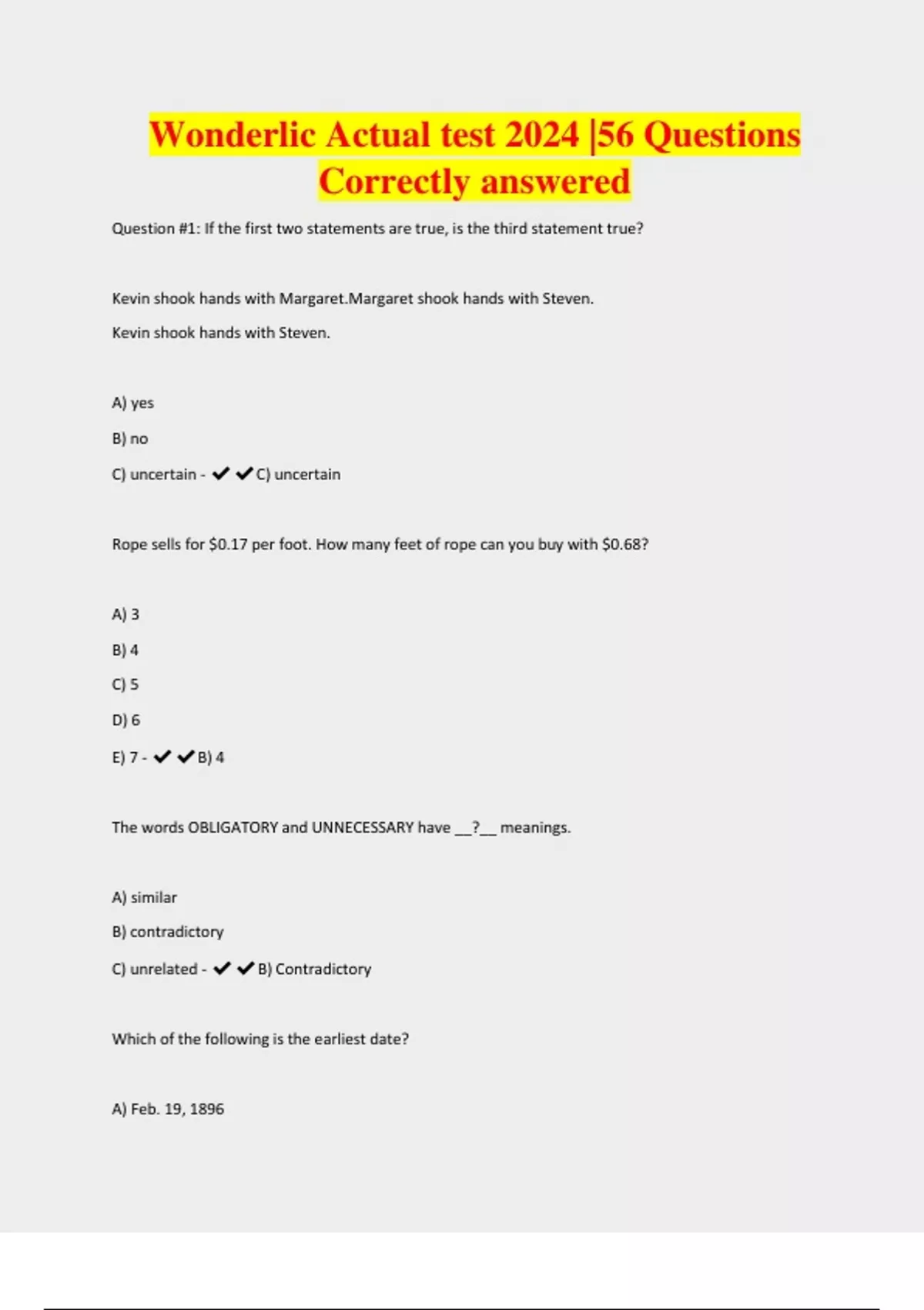 Wonderlic Actual test 2024 |56 Questions Correctly answered - Wonderlic ...