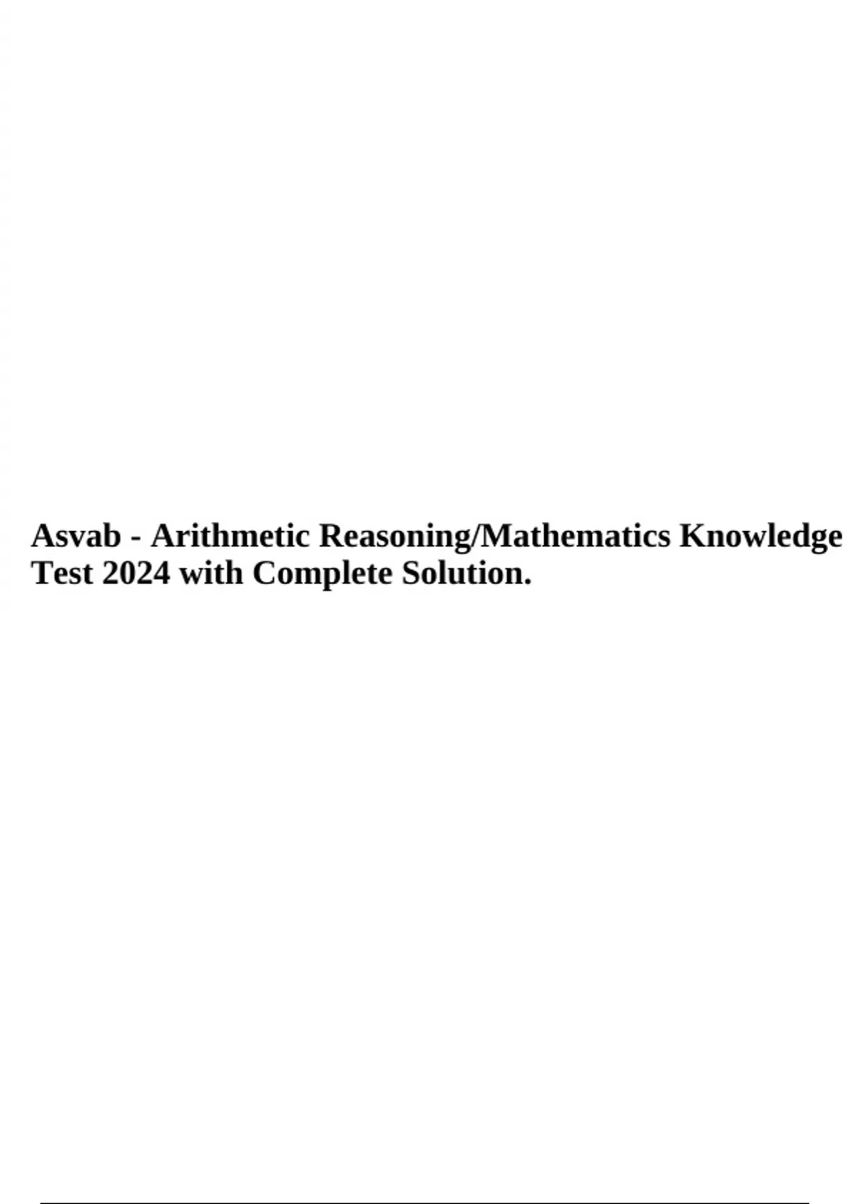 Asvab - Arithmetic Reasoning/Mathematics Knowledge Test 2024 with ...