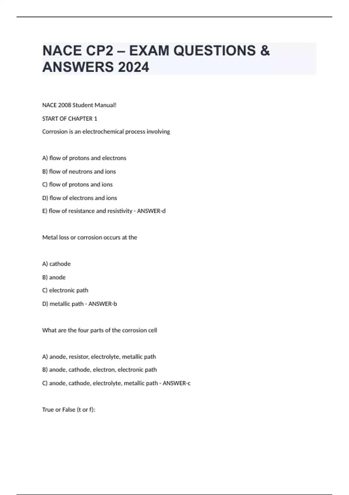 NACE CP2 – EXAM QUESTIONS & ANSWERS 2024 - NACE CP2 - - Stuvia US