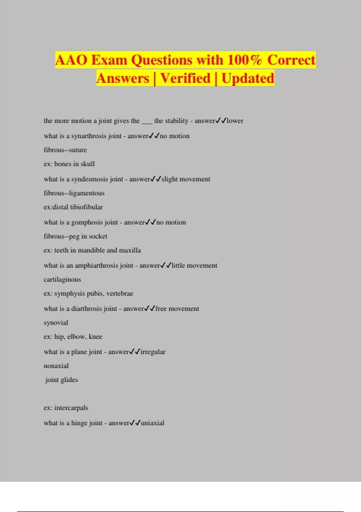 AAO Exam Questions with 100% Correct Answers | Verified | Updated - AAO ...