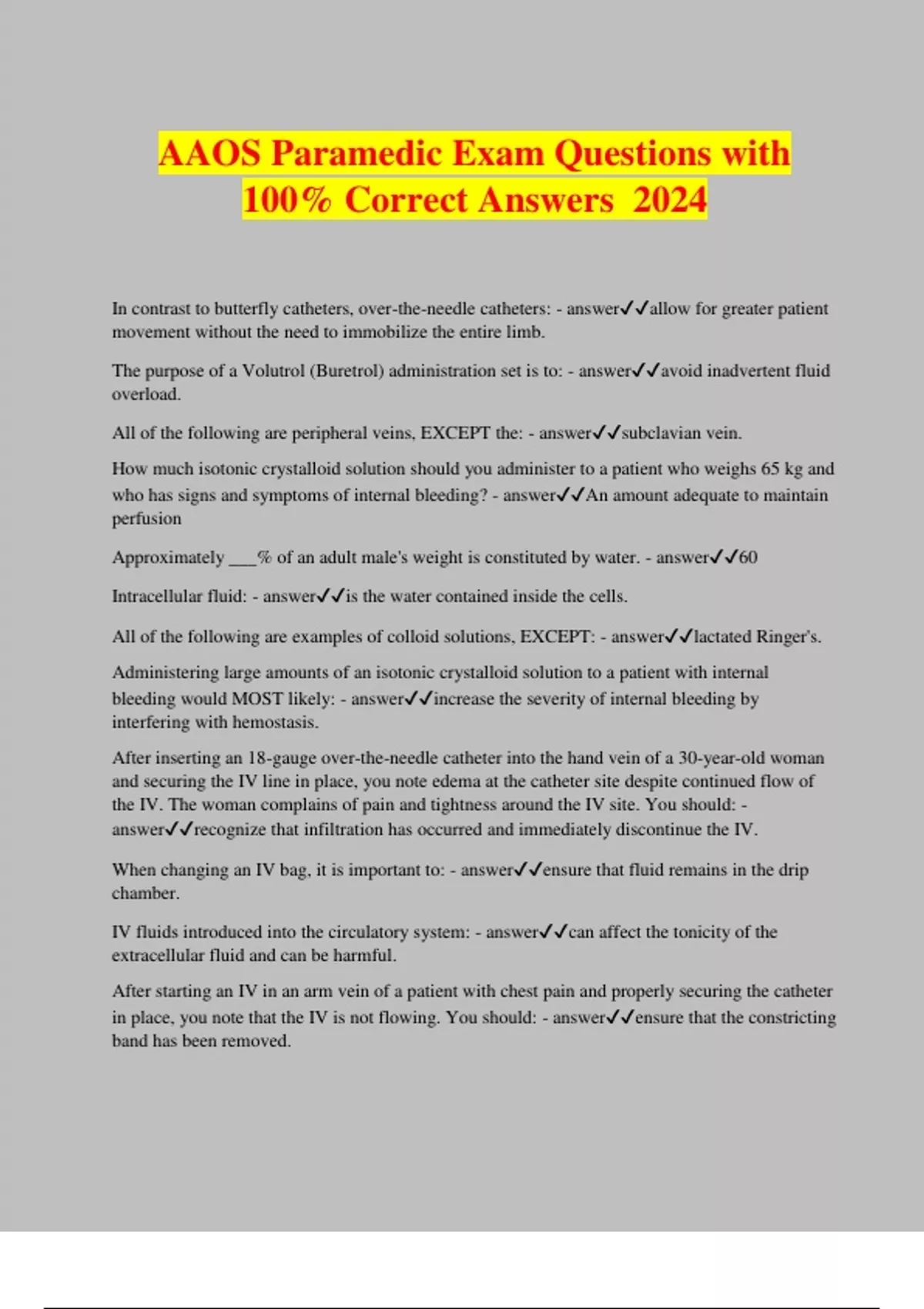 AAOS Paramedic Exam Questions with 100% Correct Answers 2024 - AAOS ...