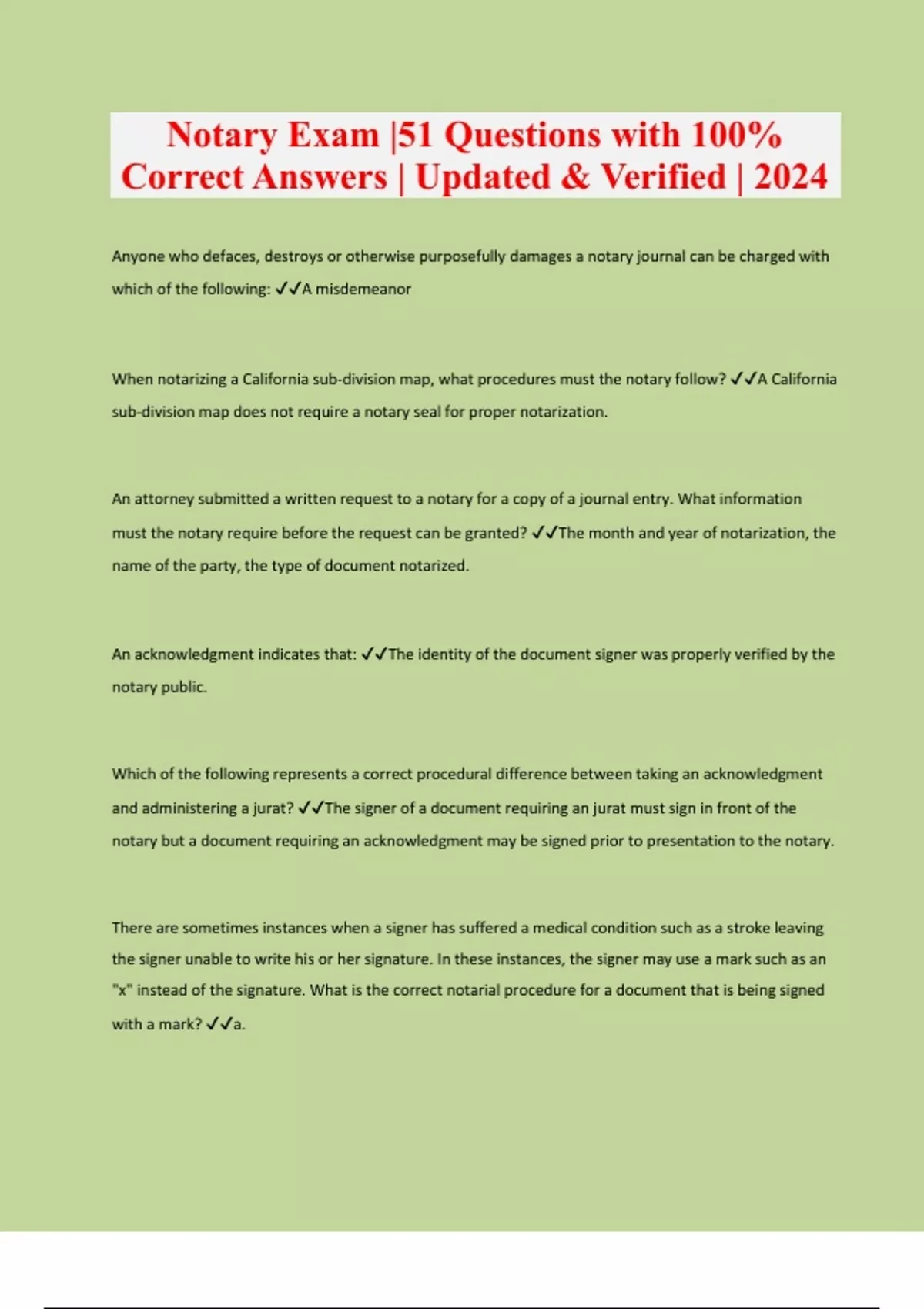 Notary Exam |51 Questions with 100% Correct Answers | Updated ...