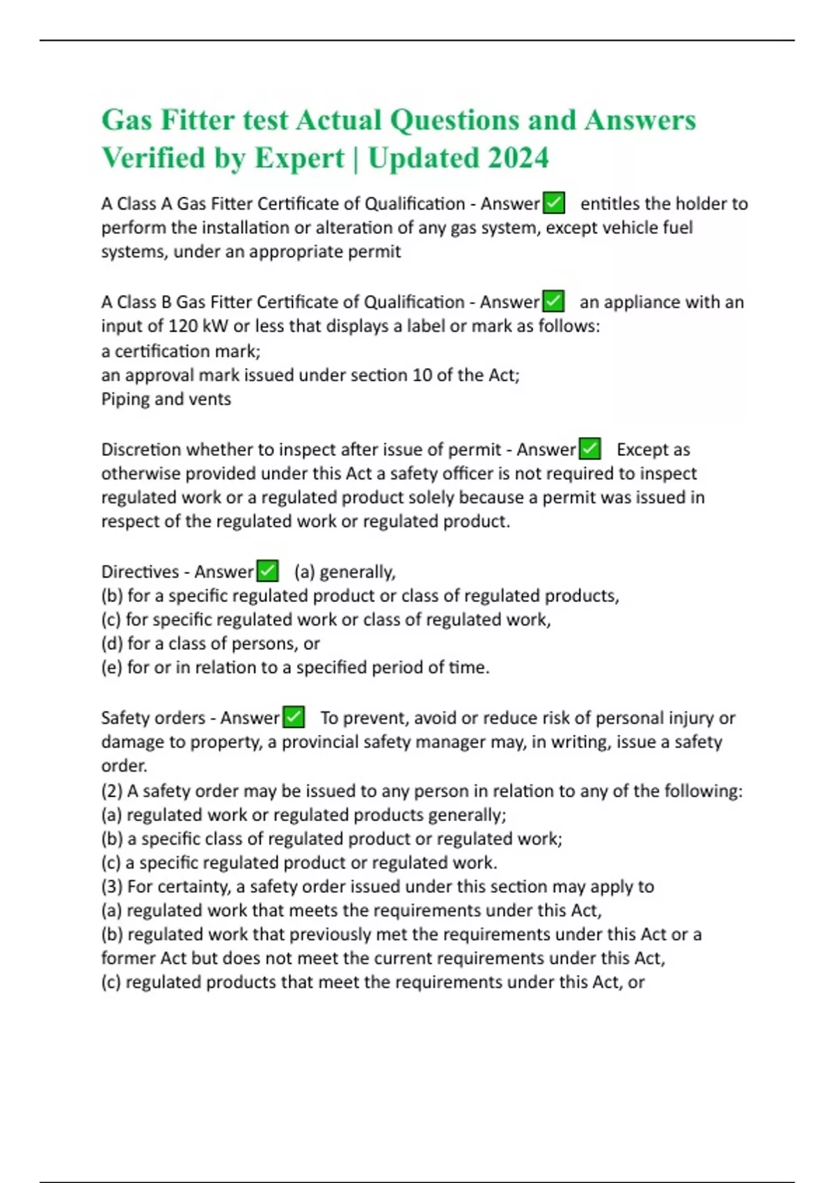 Gas Fitter test Actual Questions and Answers Verified by Expert ...