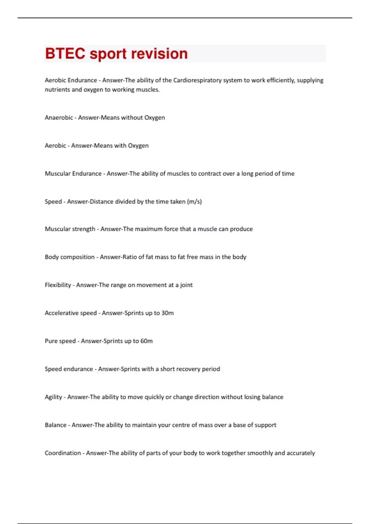 BTEC sport revision Questions and Answers(A+ Solution guide) - BTEC ...