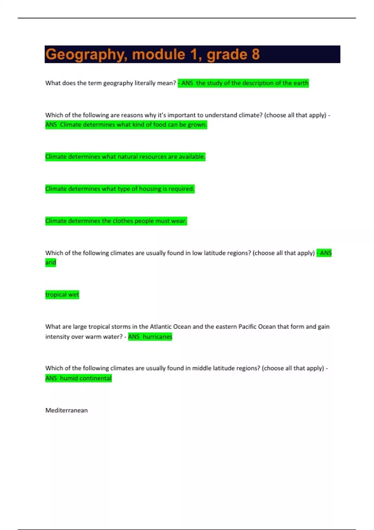 Geography, module 1, grade 8 - Geography 1 - Stuvia US