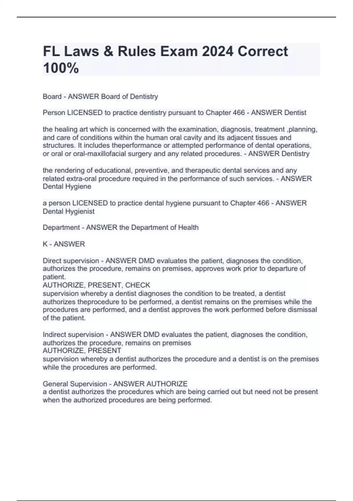 FL Laws & Rules Exam 2024 Correct 100% - FL Laws & Rules - Stuvia US