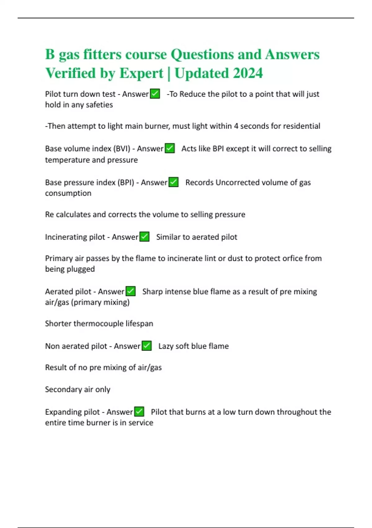 B gas fitters course Questions and Answers Verified by Expert | Updated ...