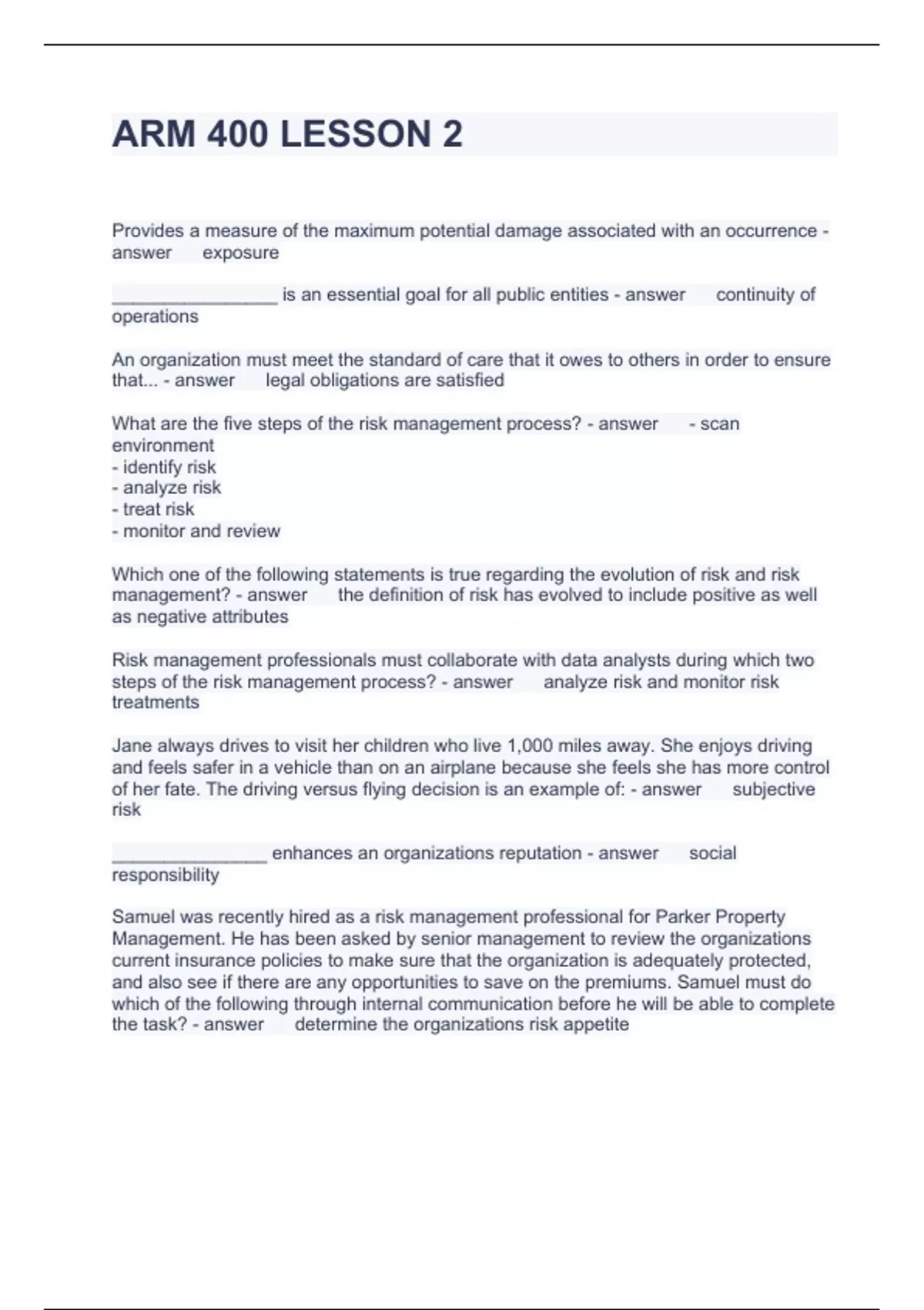 ARM 400 LESSON 2 QUESTIONS WITH CORRECT ANSWERS 2024 - ARM 400 - Stuvia US