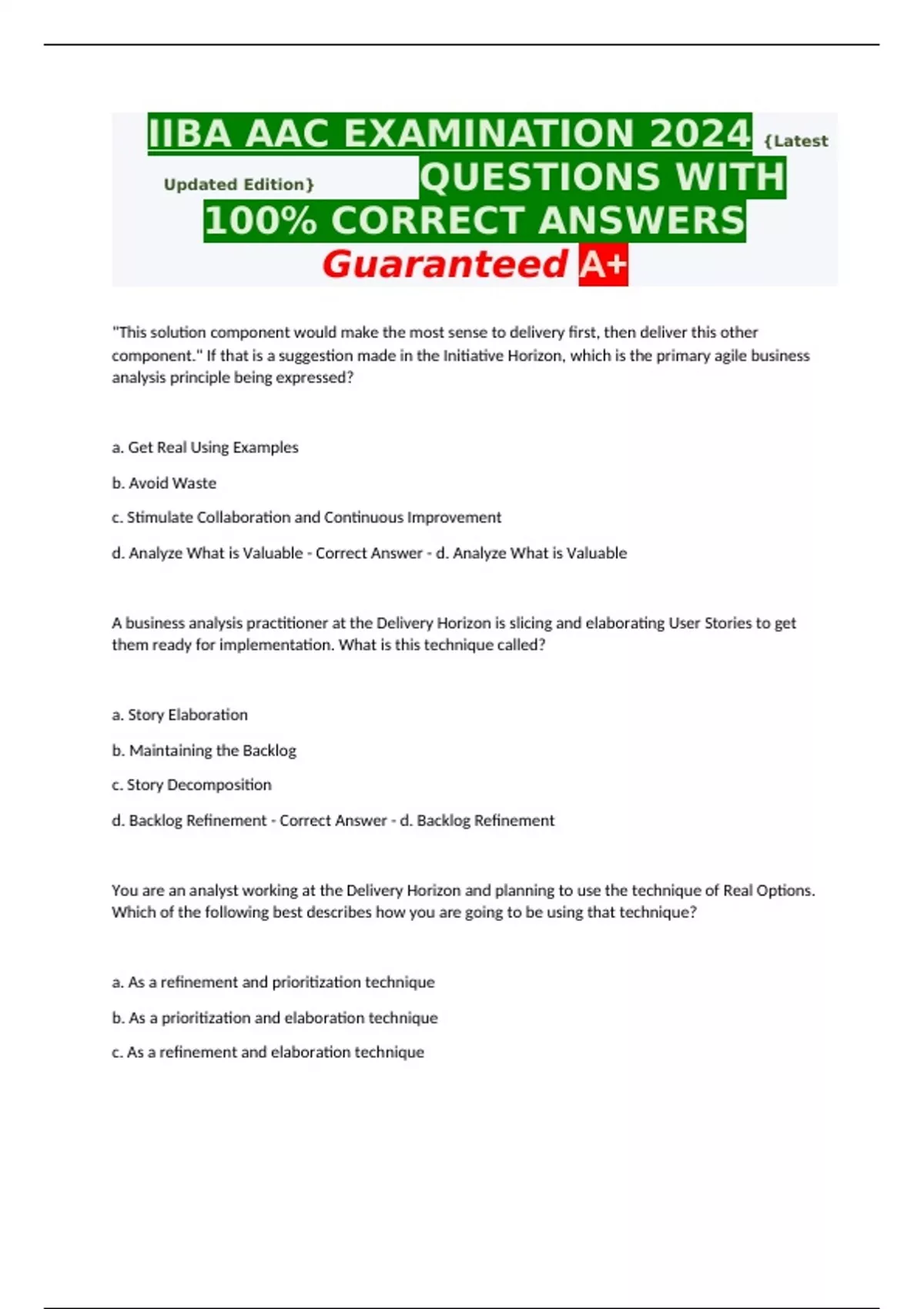 IIBA AAC EXAMINATION BUNDLE for 2024 | UPDATED QUESTIONS & ANSWERS ...