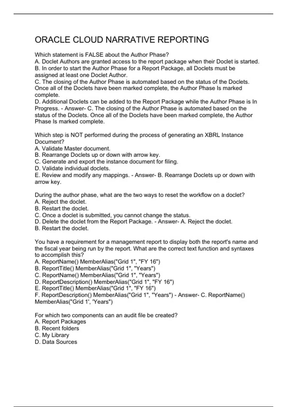 ORACLE CLOUD NARRATIVE REPORTING - ORACLE CLOUD - Stuvia US