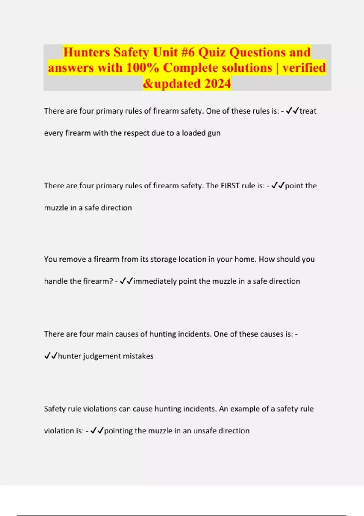 Hunters Safety Unit #6 Quiz Questions and answers with 100% Complete ...