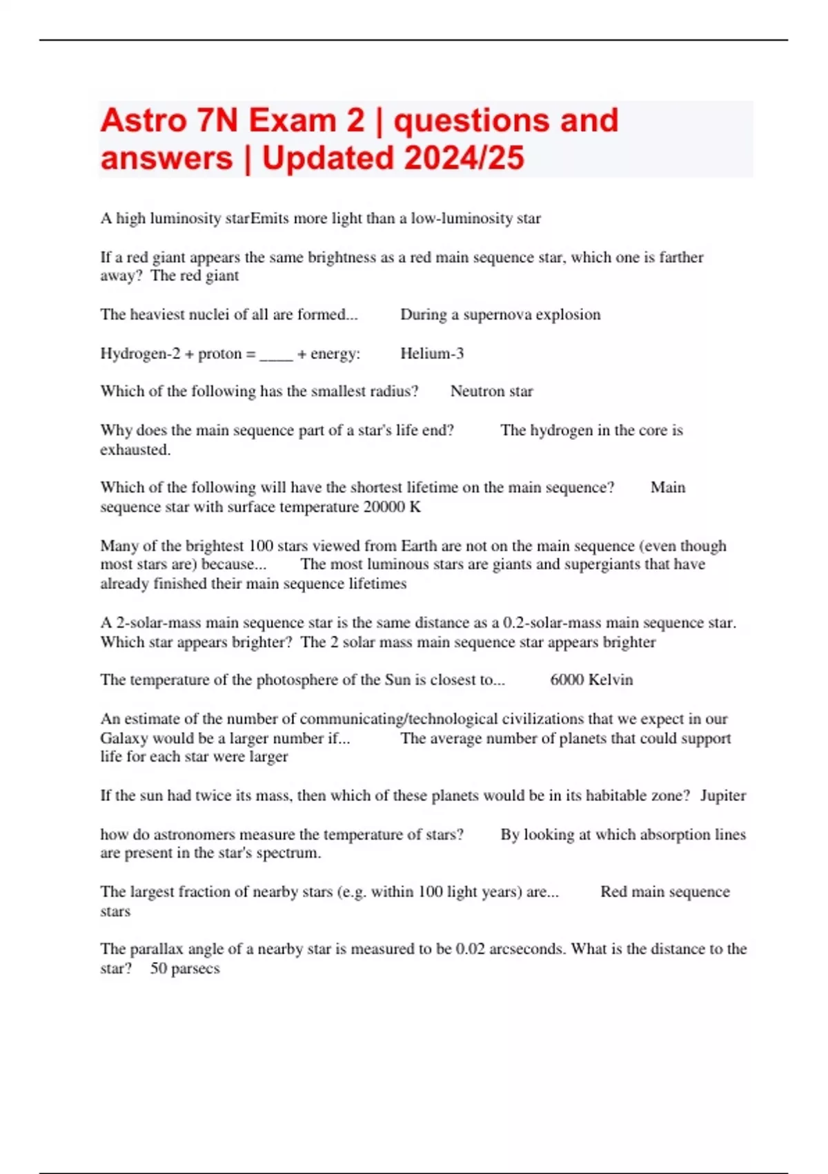 Astro 7N Exam 2 | questions and answers | Updated 2024/25 - Astro 7N ...