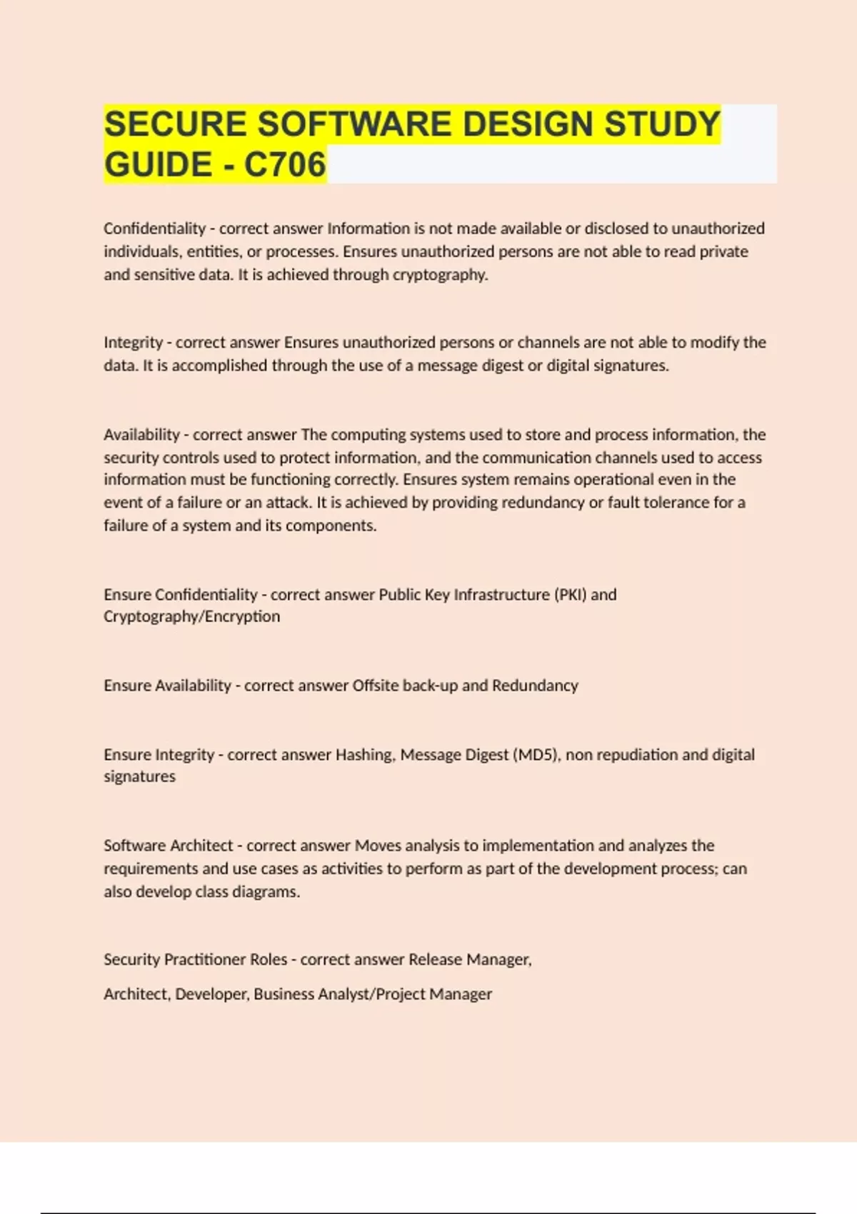 WGU C706 -WESTERN GOVERNORS UNIVERSITY SECURE SOFTWARE DESIGHN 2024 UPDATED EXAM PREPARATION ...