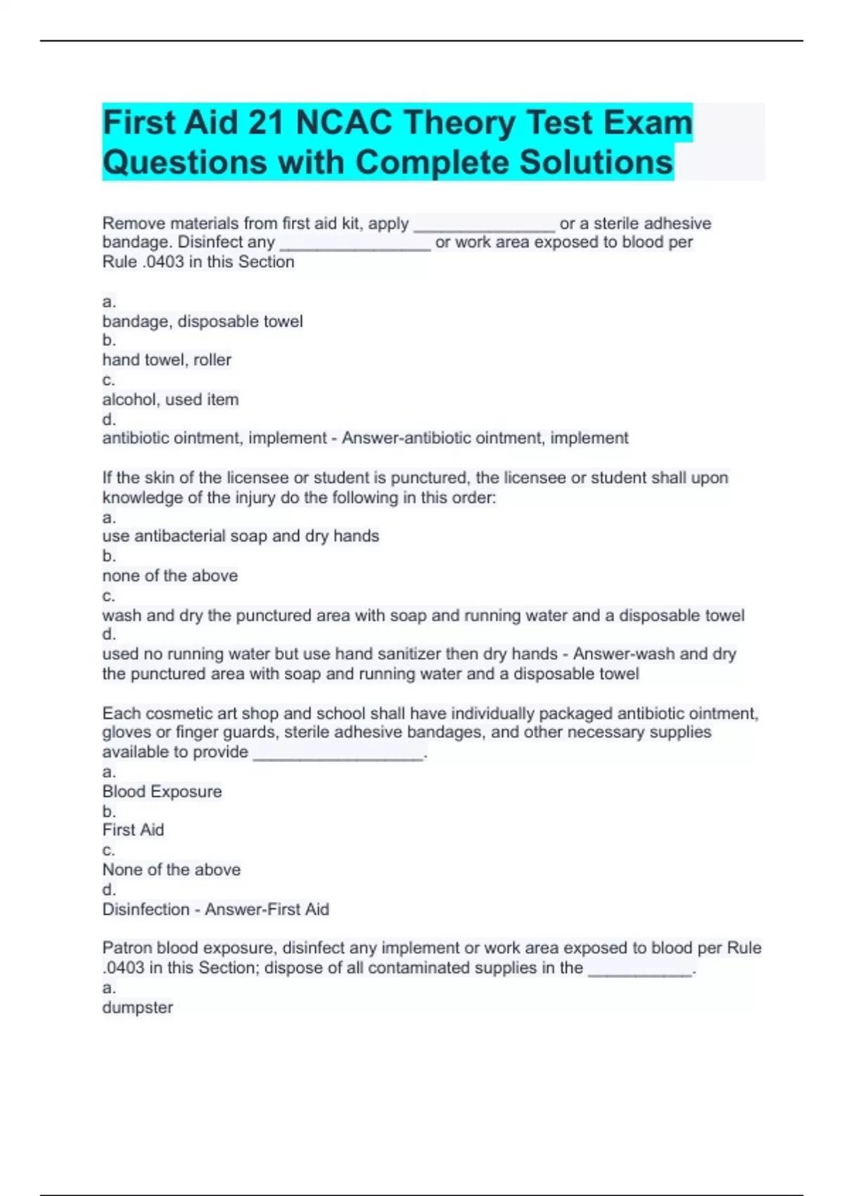 First Aid 21 NCAC Theory Test Exam Questions with Complete Solutions ...