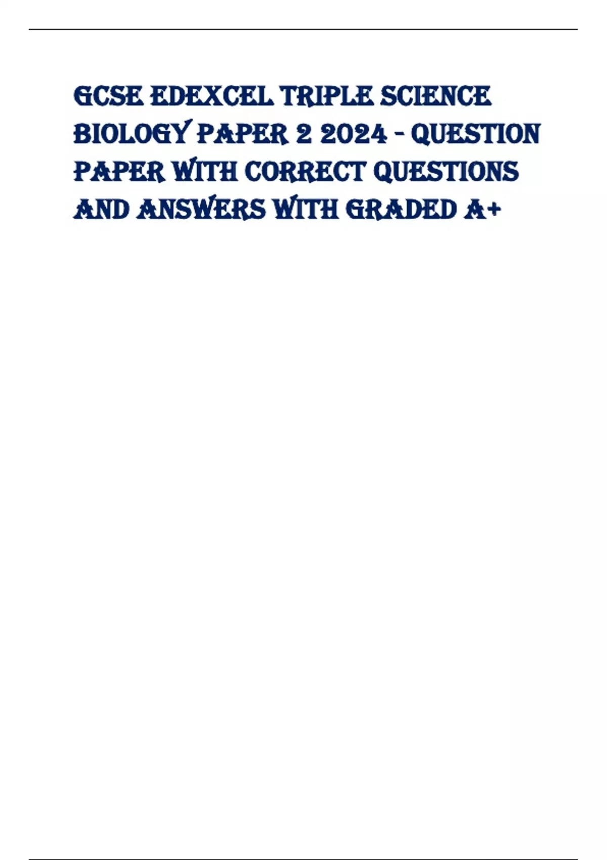 GCSE EDEXCEL TRIPLE SCIENCE BIOLOGY PAPER 2 2024 - QUESTION PAPER WITH ...