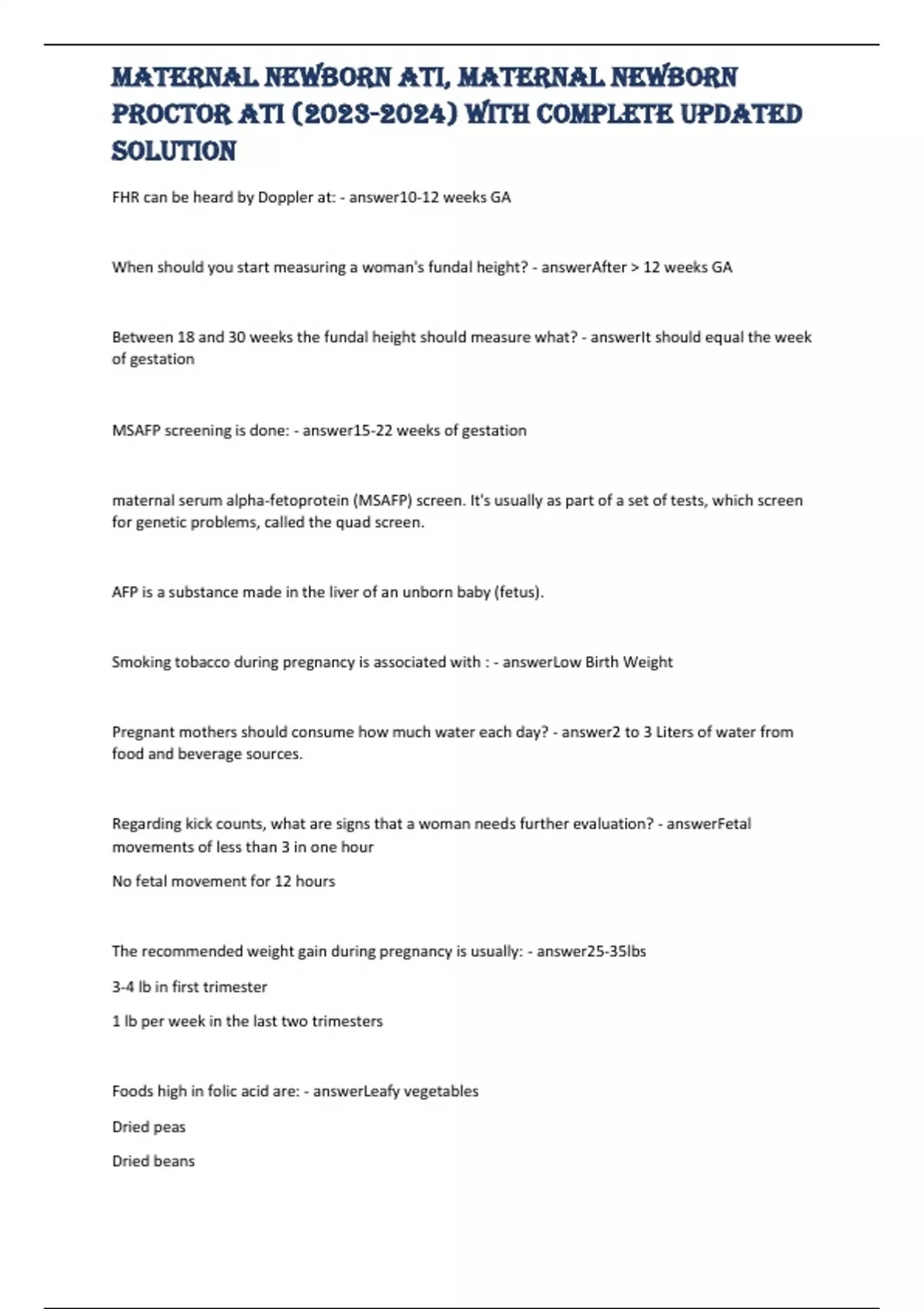 MATERNAL NEWBORN ATI, MATERNAL NEWBORN PROCTOR ATI () WITH COMPLETE ...