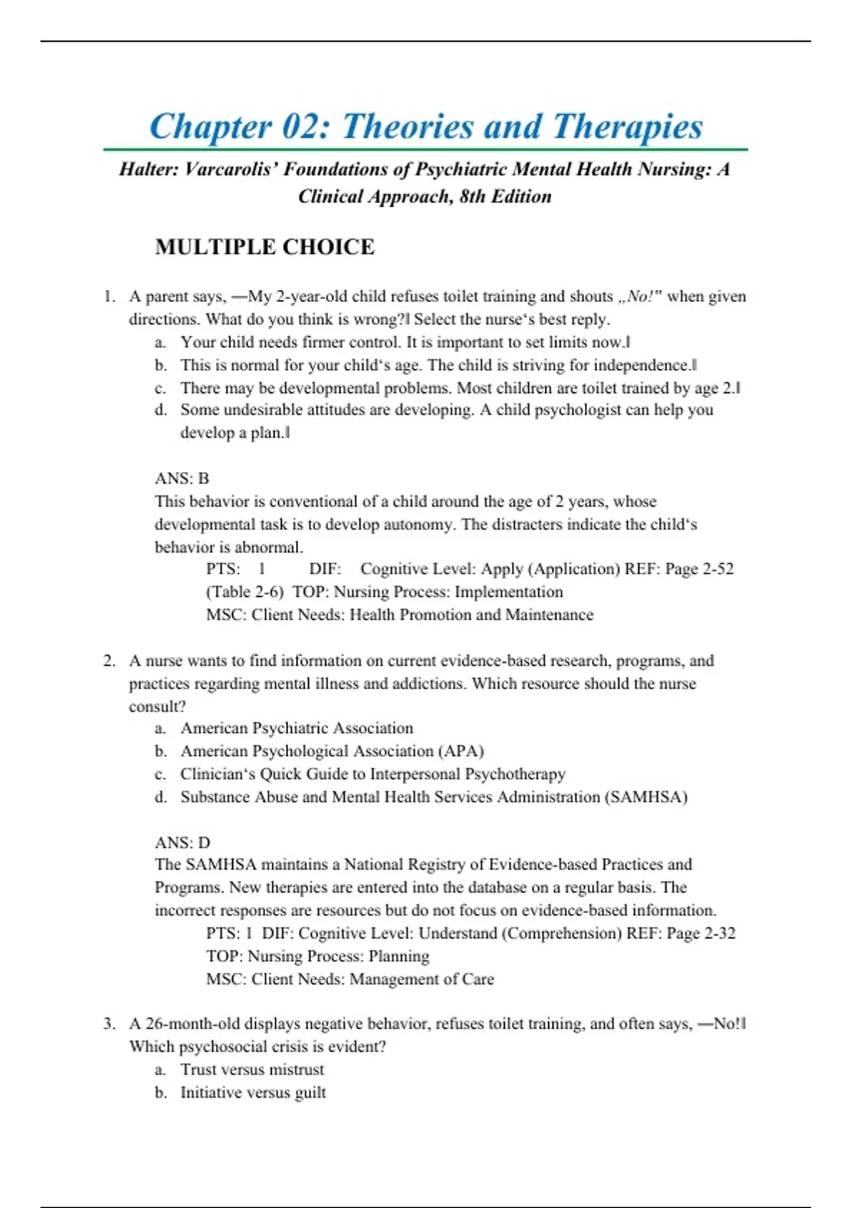 Chapter 02: Theories and Therapies |Halter: Varcarolis’ Foundations of ...