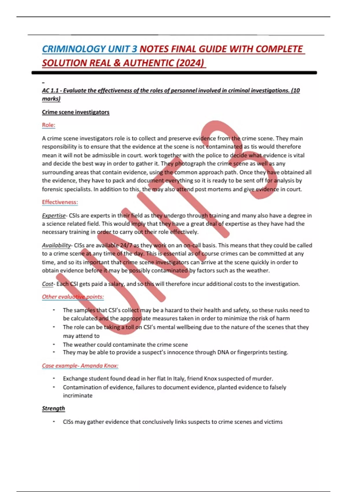 CRIMINOLOGY UNIT 3 NOTES FINAL GUIDE WITH COMPLETE SOLUTION REAL ...