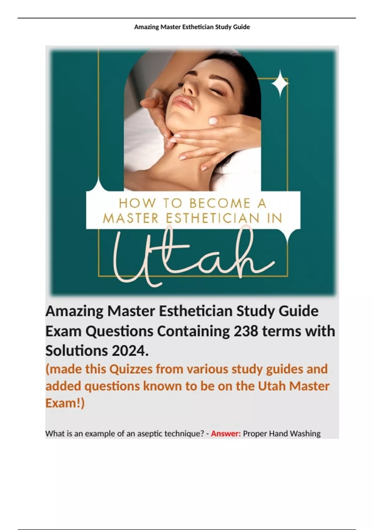Amazing Master Esthetician Study Guide Exam Questions Containing 238 ...