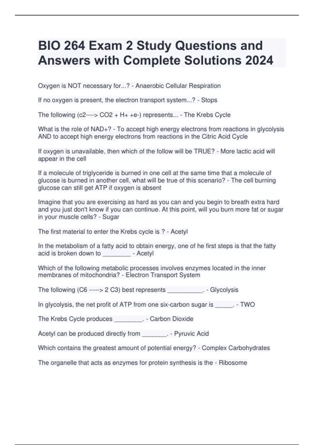 BIO 264 Exam 2 Study Questions and Answers with Complete Solutions 2024 ...